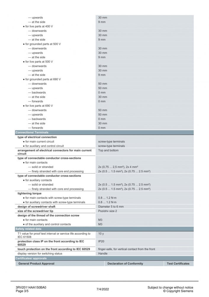 SIEMENS 3RV20114AA150BA0 datasheet page 3