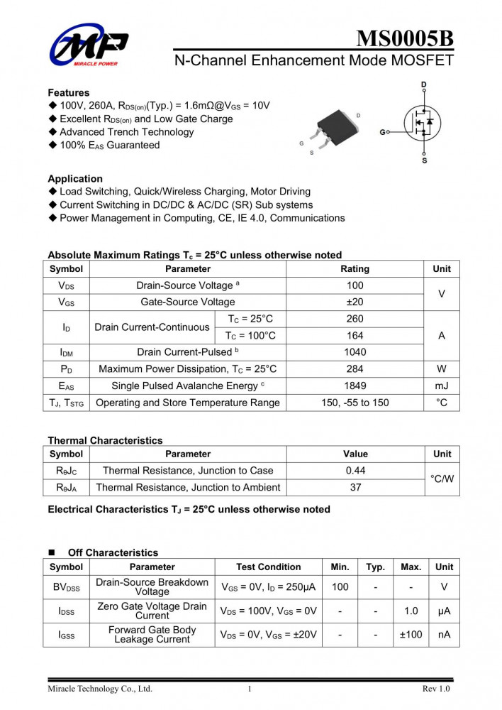 MS0005B datasheet page 1