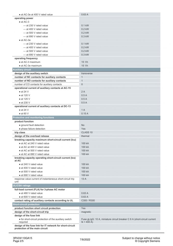 3RV24110GA15 datasheet page 2