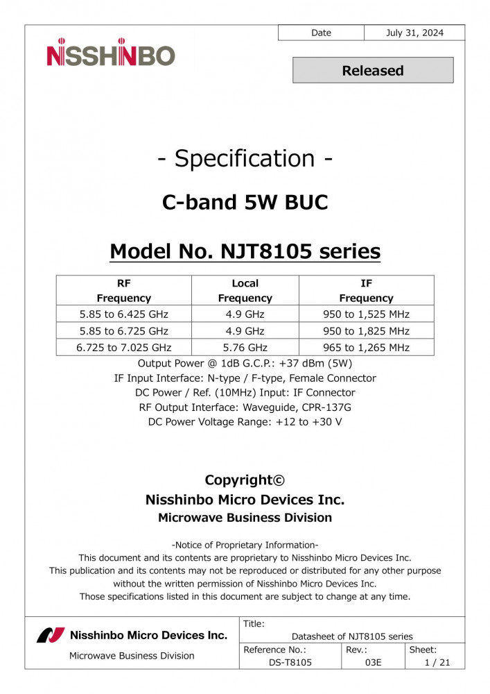 NJT8105 series datasheet page 1
