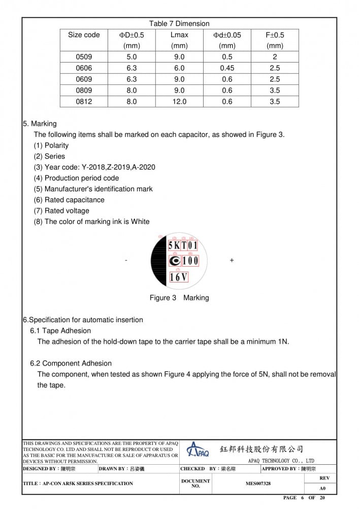 APAQ AR5K specification page 6