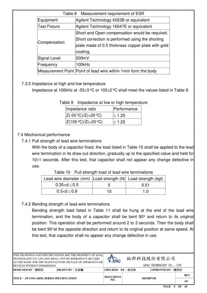 APAQ AR5K specification page 8