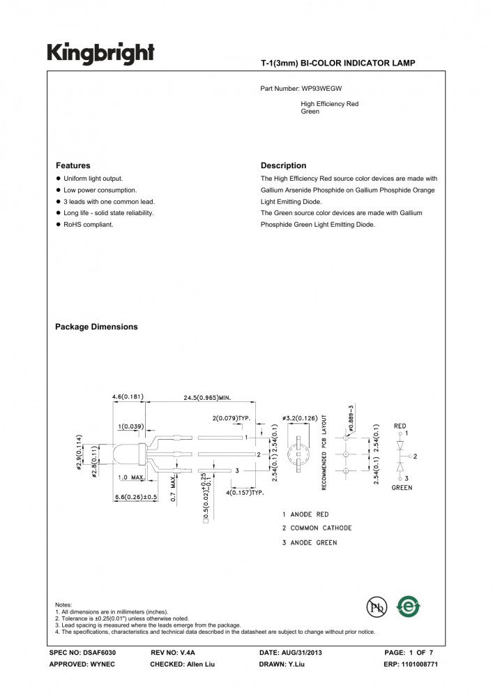 WP93WEGW datasheet page 1