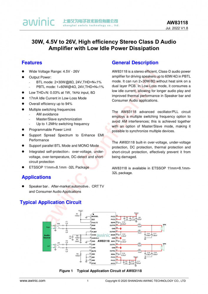 AW83118TSR datasheet page 1
