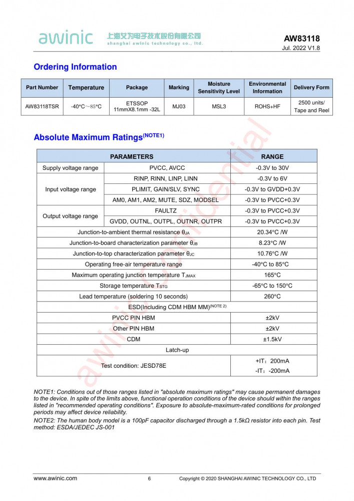 AW83118TSR datasheet page 6