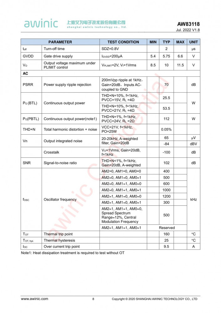 AW83118TSR datasheet page 8
