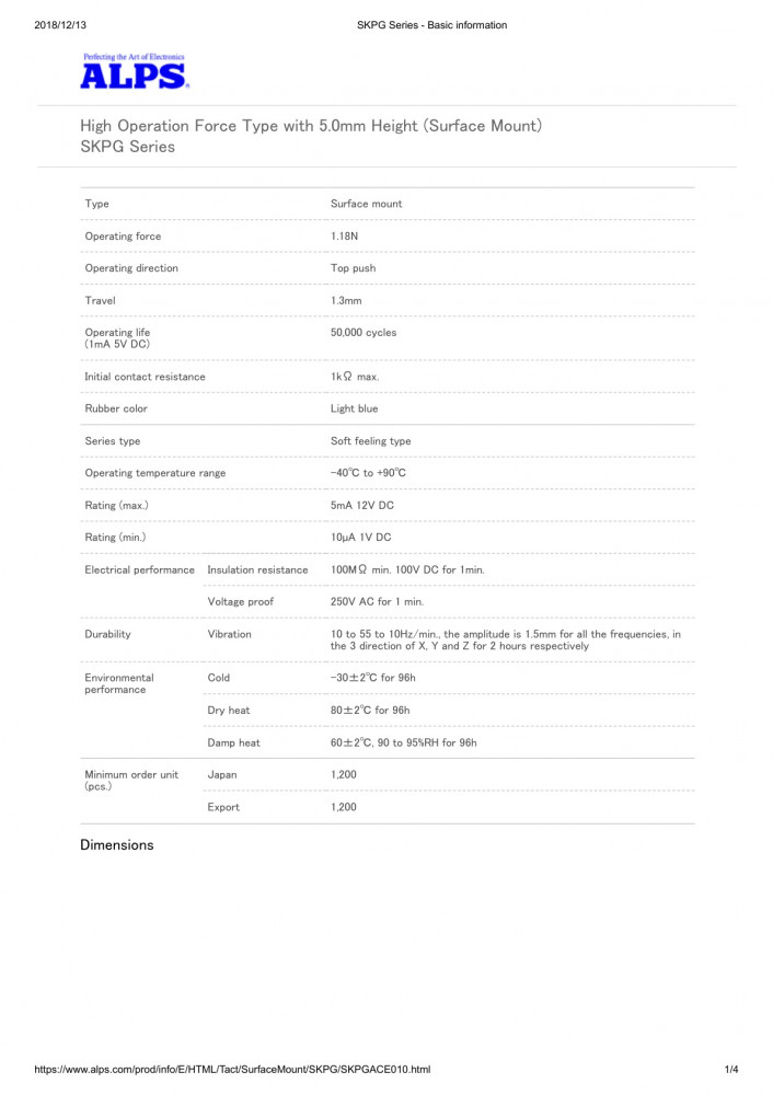 SKPGACE010 product specification page