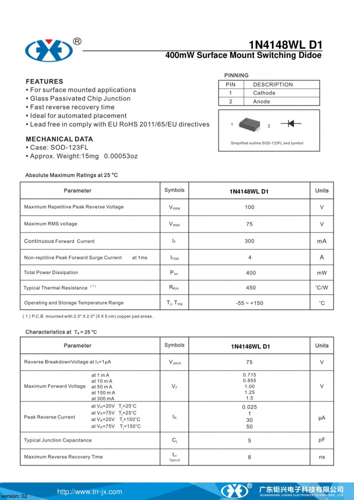 1N4148WL D1 datasheet page 1