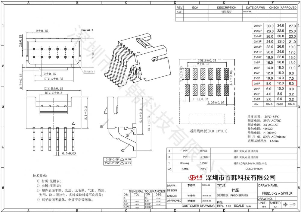 PHB2.0-2x5PWTDK specification page 1