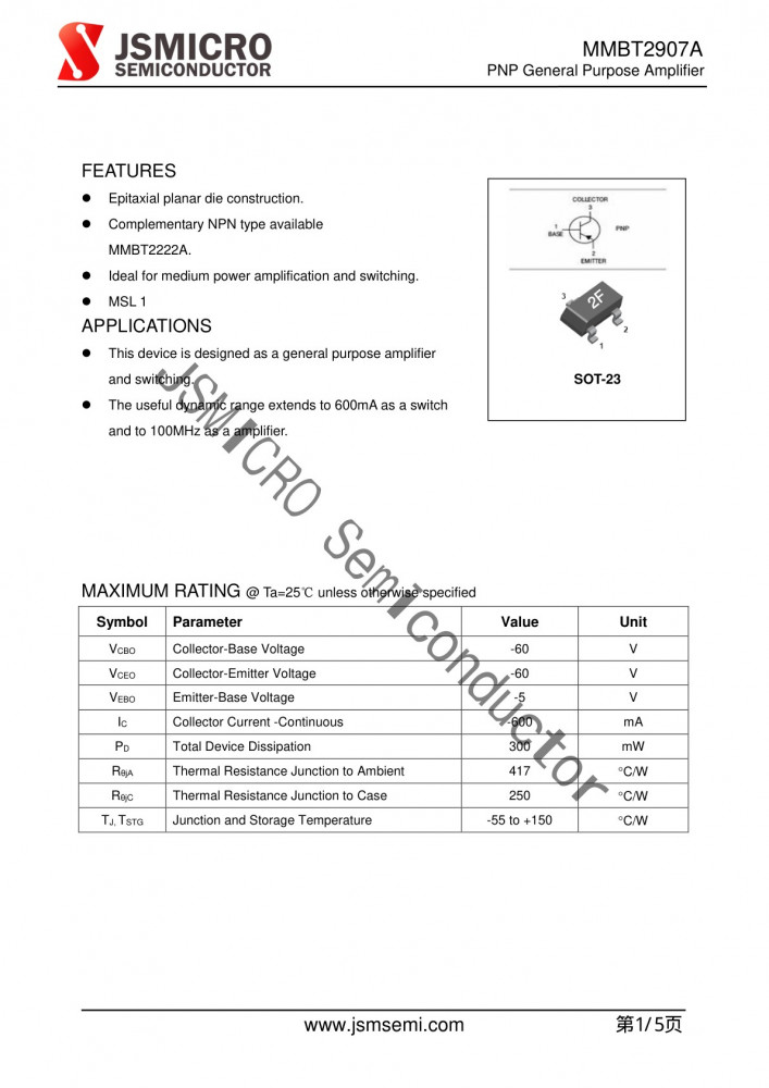 MMBT2907A datasheet page 1