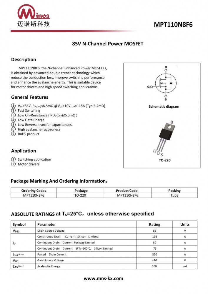 MPT110N8F6 datasheet page 1