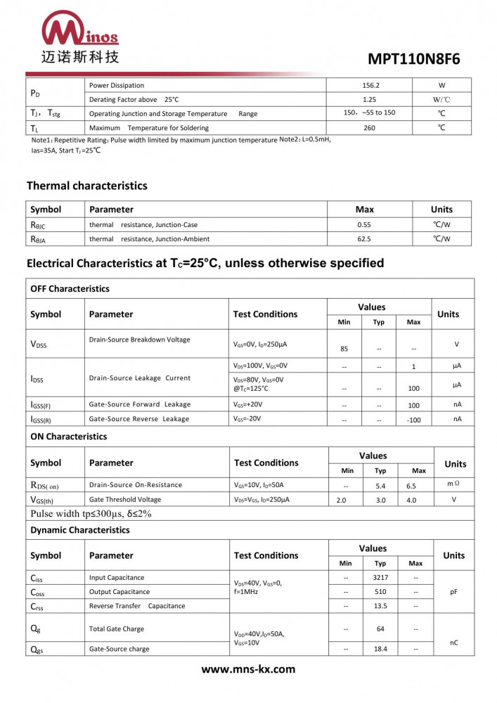 MPT110N8F6 datasheet page 2