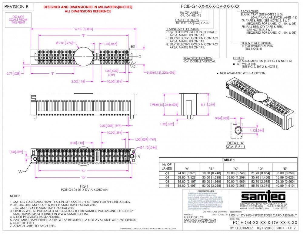 Samtec PCIE-G4 drawing page 1