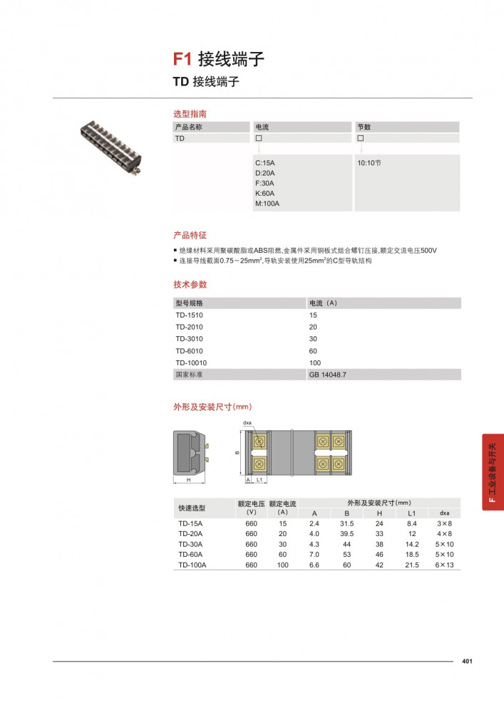 Delixi Electric TD terminal block technical document