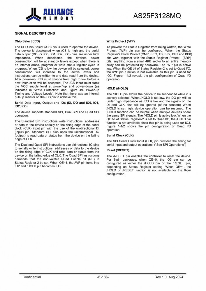 AS25F3128MQ datasheet page 6