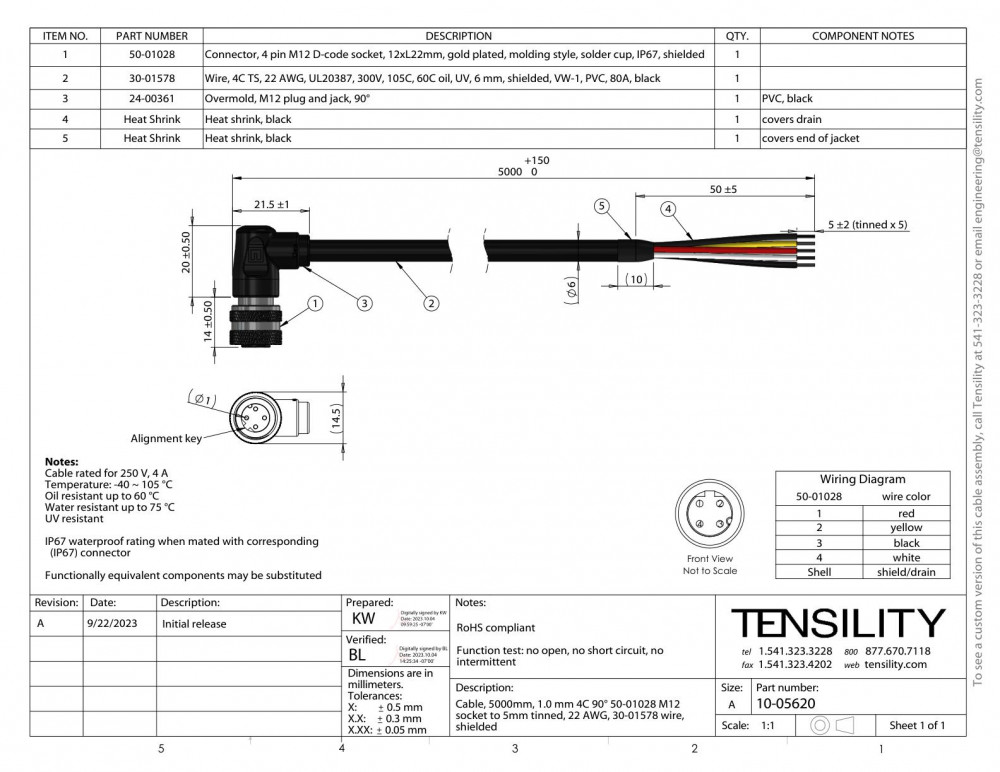 Tensility International 10-05620 product drawing and wiring information