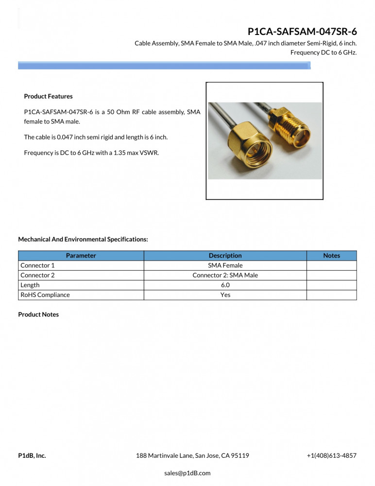 Product technical document image for P1CA-SAFSAM-047SR-6