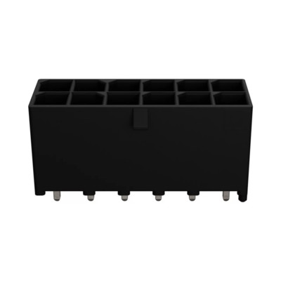 Mega-Fit Slim Vertical Header without Crush Pegs, 5.70mm Pitch, Through Hole, Dual Row, 12 Circuits, 0.38µm Gold (Au) Plating, 2.93mm Tail Length, Glow-Wire Capable, Tape and Reel, Black for sale