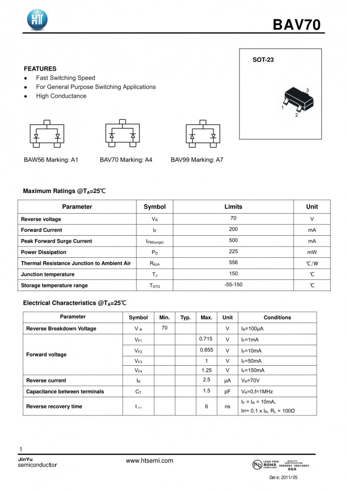BAV70 technical document page 1