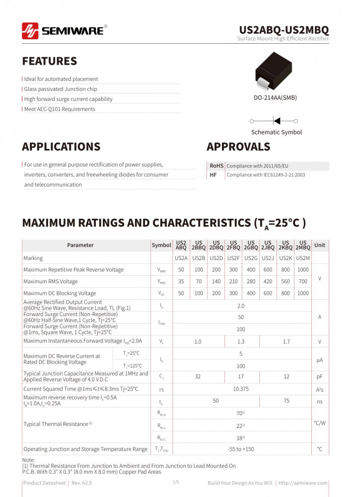SEMIWARE US2KBQ datasheet page 1