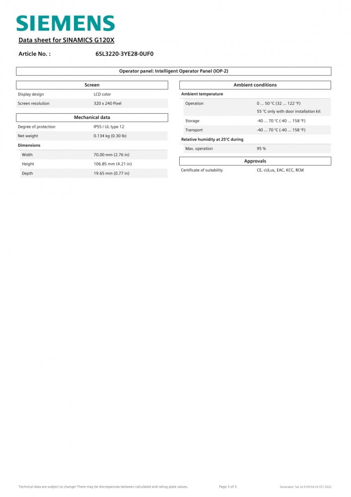 SINAMICS G120X technical document page 3