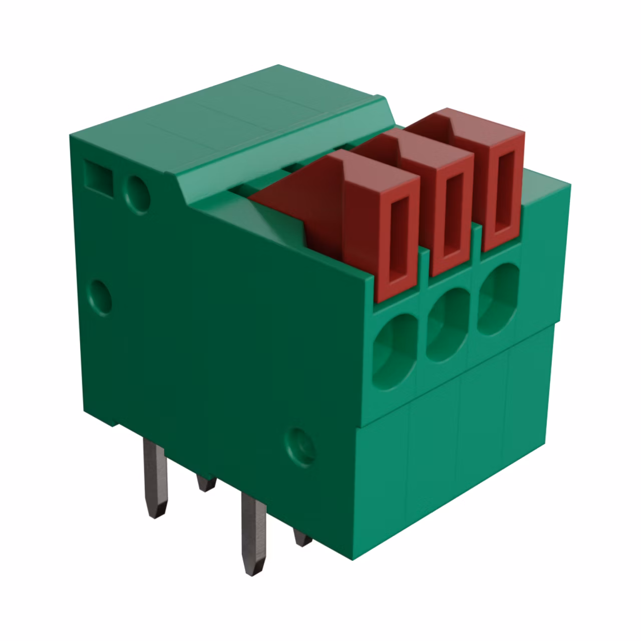 2.54mm Pitch, Eurostyle Fixed-Mount Push-Button Terminal Block, Horizontal, 6A, 26-18 AWG, Green, 3 Circuits for sale