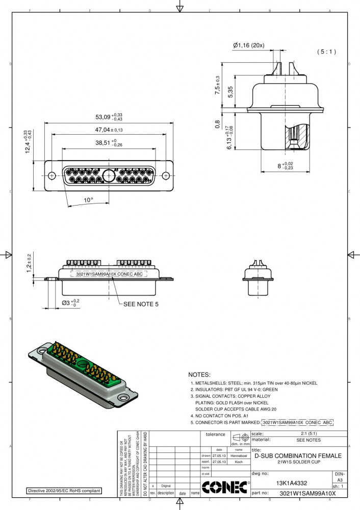 Conec 3021W1SAM99A10X product drawing