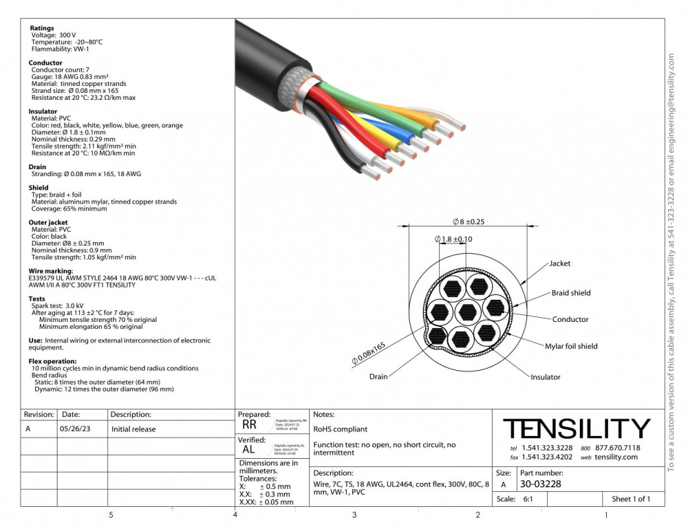 Tensility International 30-03228 cable product drawing preview