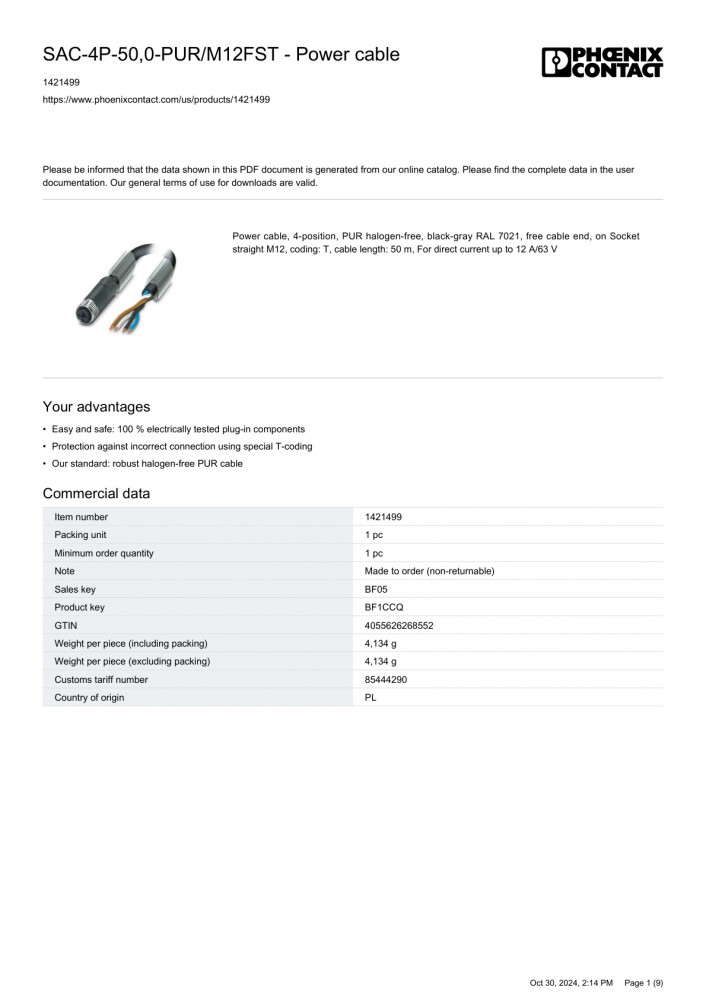 Phoenix Contact 1421499 technical document page 1