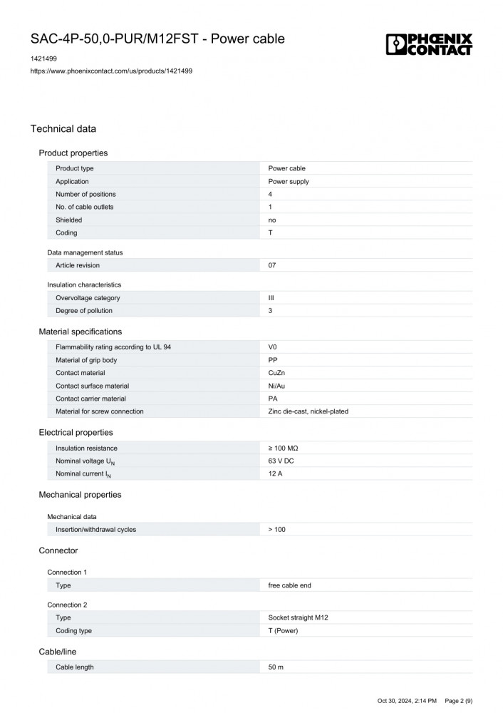 Phoenix Contact 1421499 technical document page 2