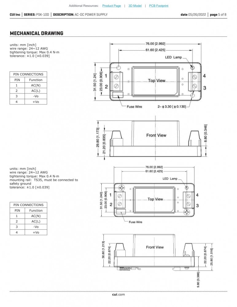 CUI PSK-10D series datasheet page 5