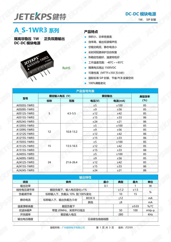 A1515S-1WR3 datasheet page 1