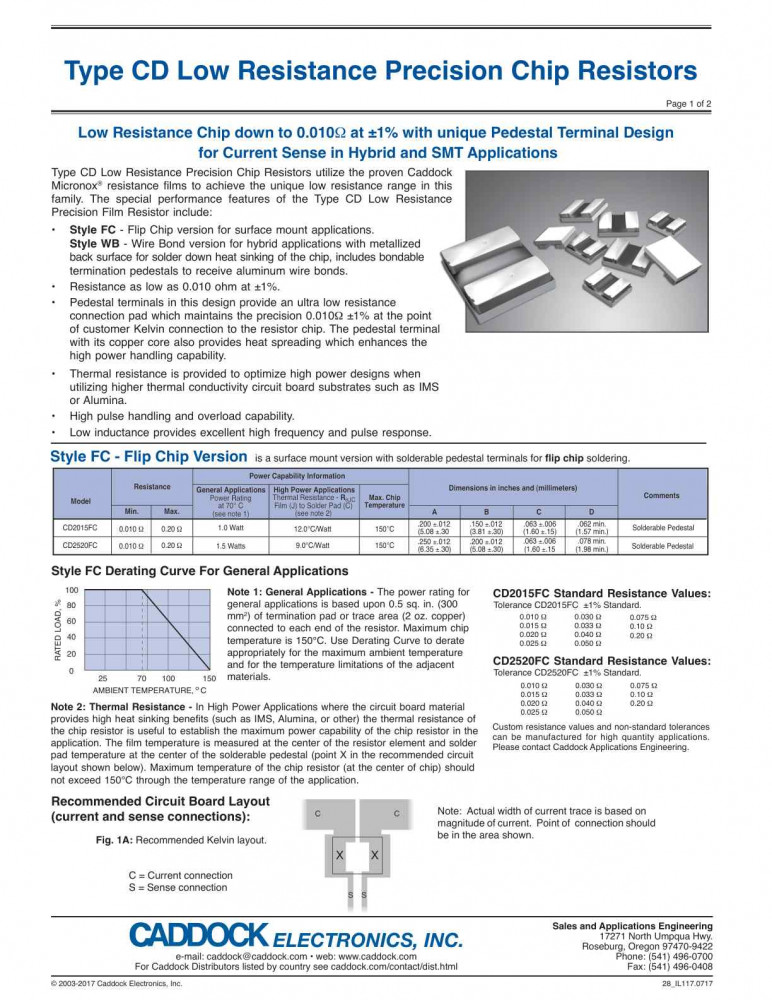 Caddock Type CD resistor technical document, page 1
