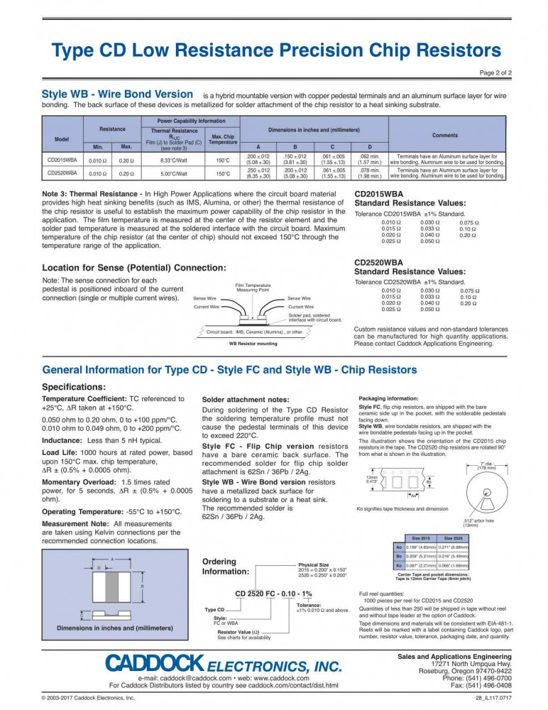 Caddock Type CD resistor technical document, page 2