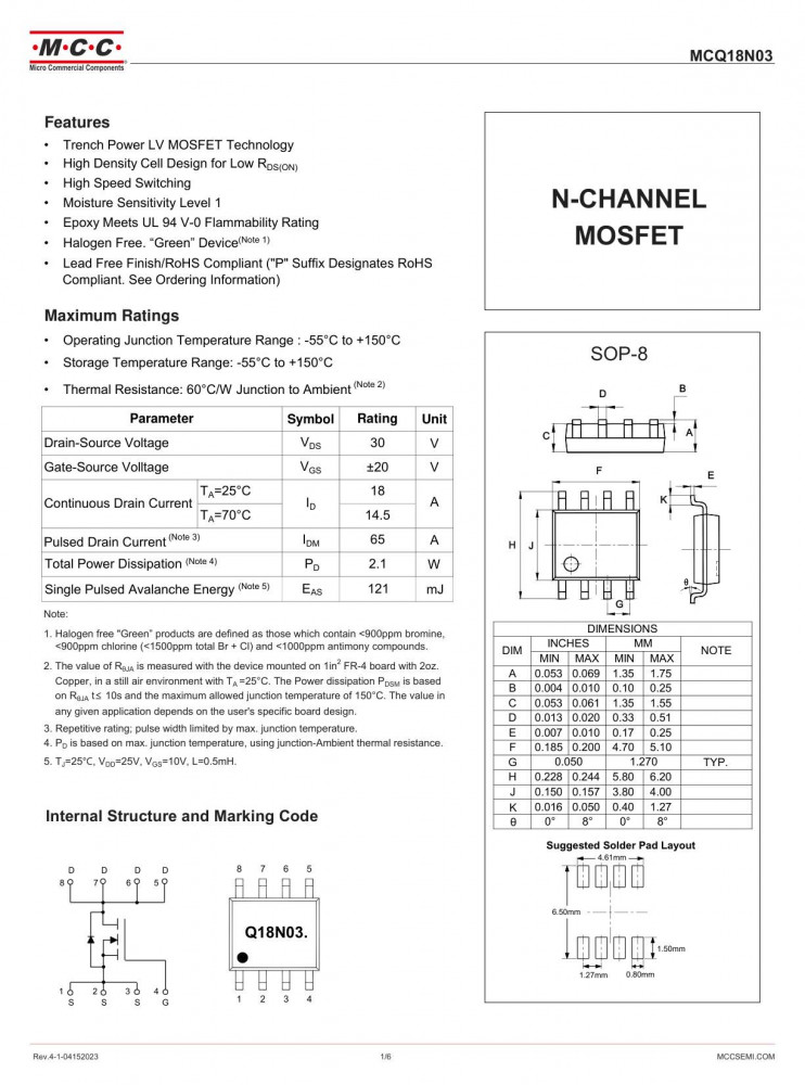 MCQ18N03-TP datasheet page 1