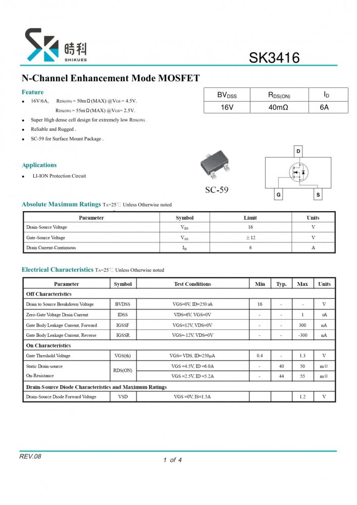 SK3416 datasheet page 1