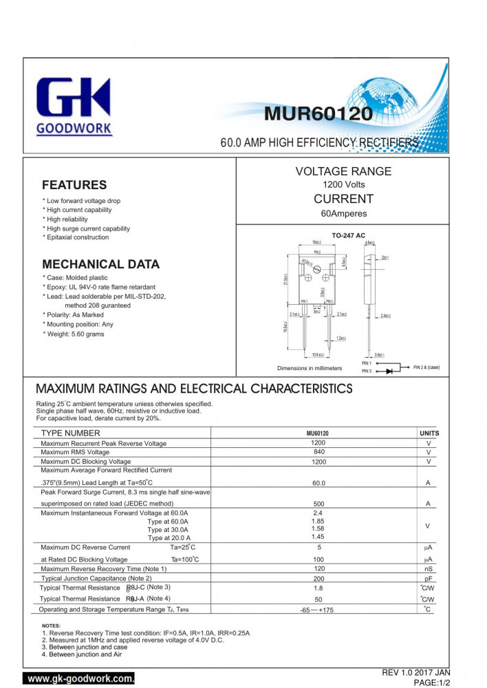 GOODWORK MUR60120 datasheet page 1