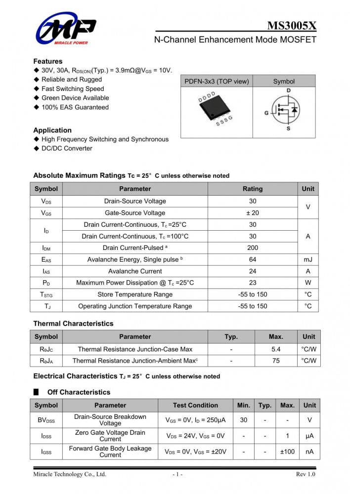 MS3005X datasheet page 1
