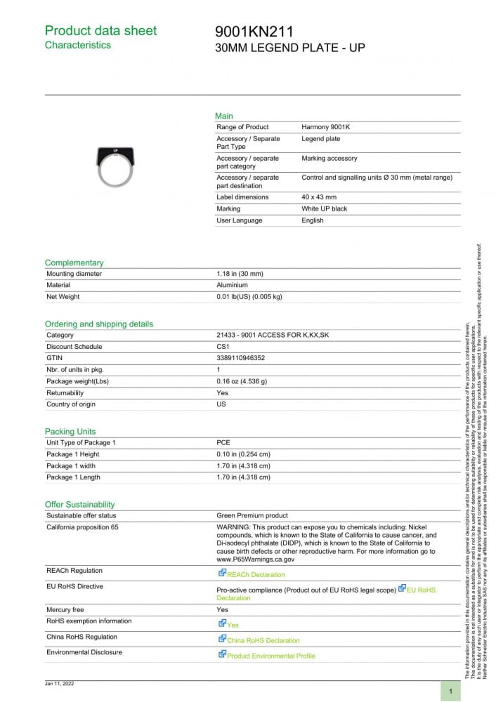 9001KN211 technical document page 1