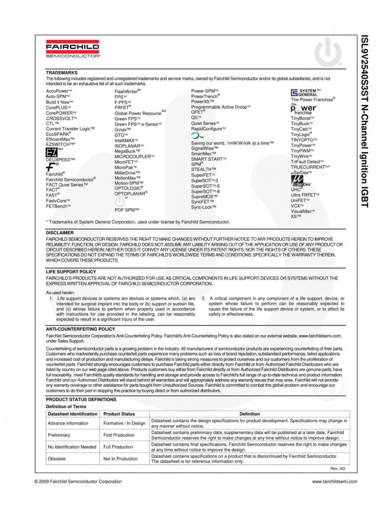 ISL9V2540S3ST datasheet page 10