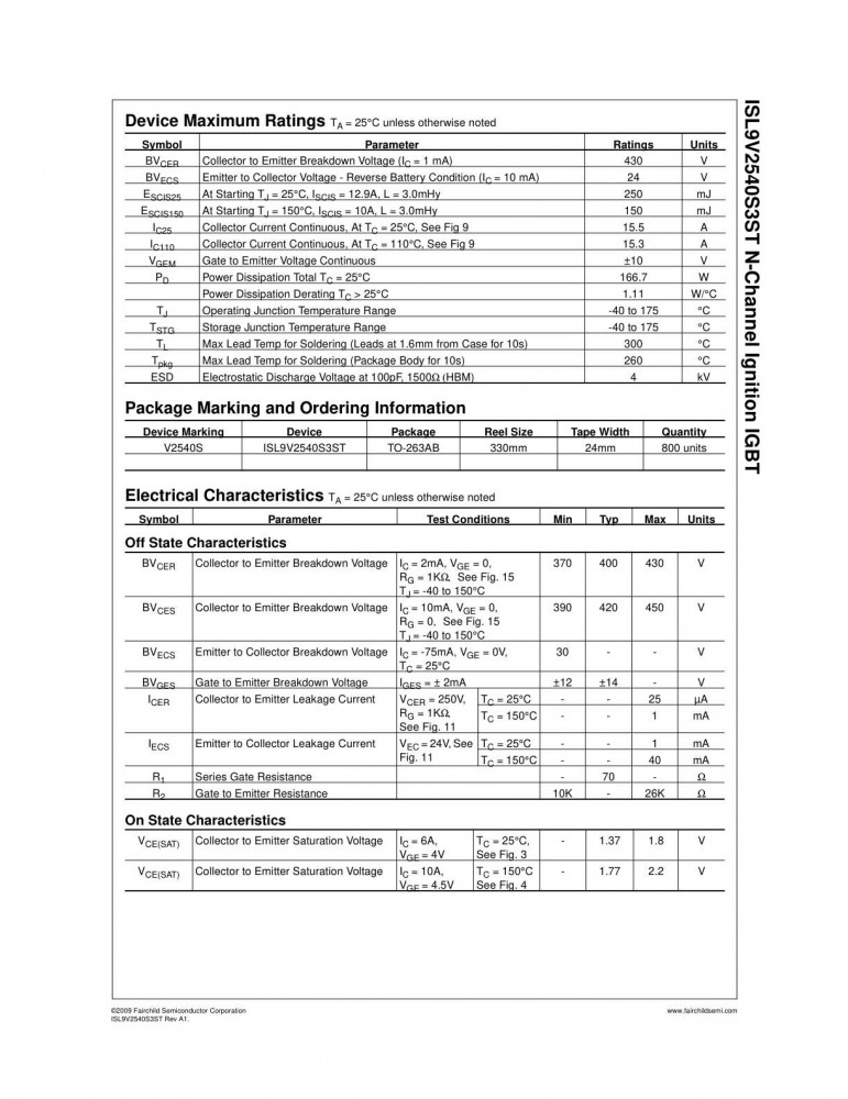 ISL9V2540S3ST datasheet page 3