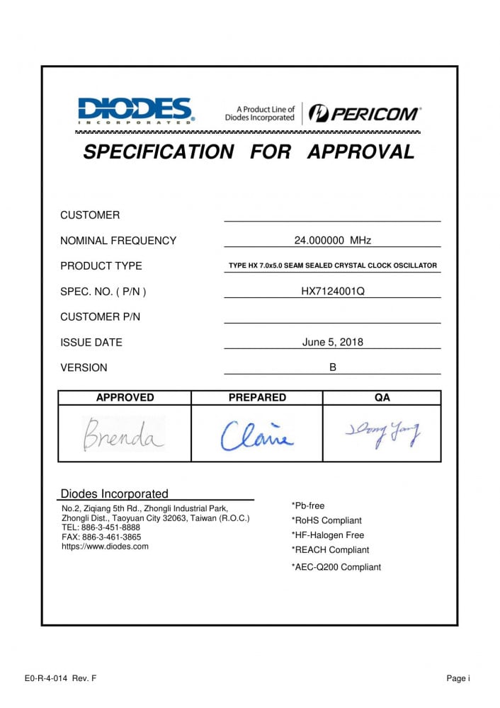 HX7124001Q specification page 1