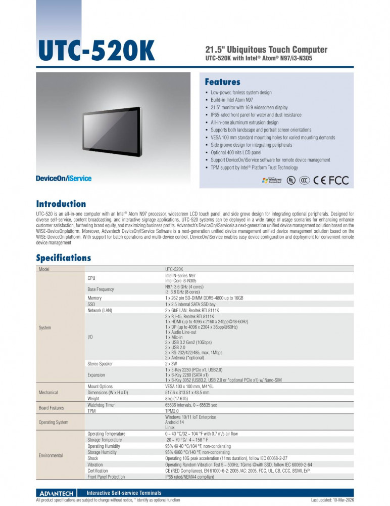 UTC-520K technical document page 1