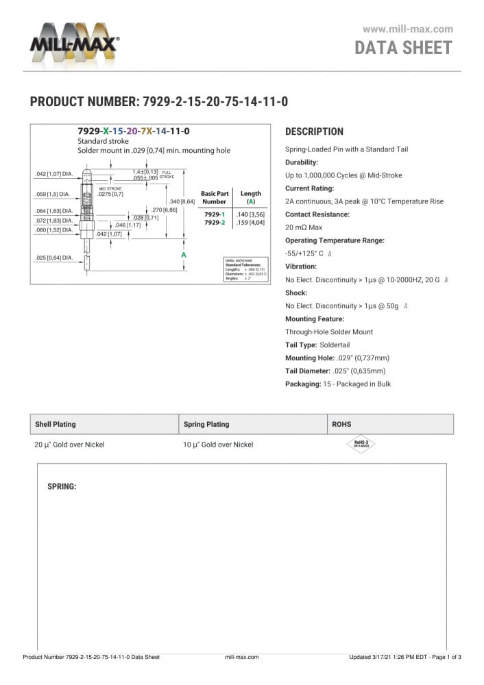 Mill-Max 7929-2-15-20-75-14-11-0 technical document page 1