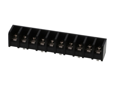 12.70mm Pitch, Single Row, Tri-Barrier Terminal Strip, without Mounting Ends, Black, Steel Screws, 4 Circuits