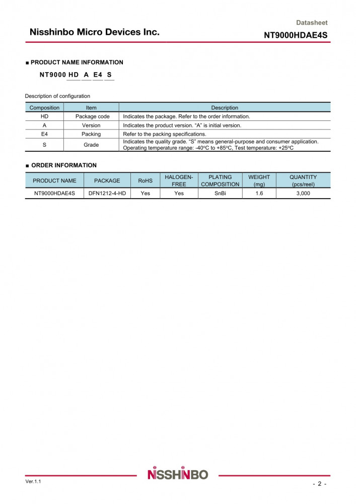 NT9000HDAE4S datasheet page 2