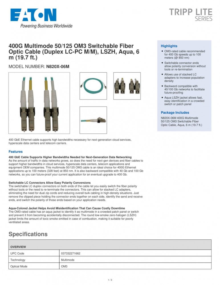 EATON N820X-06M technical document page 1