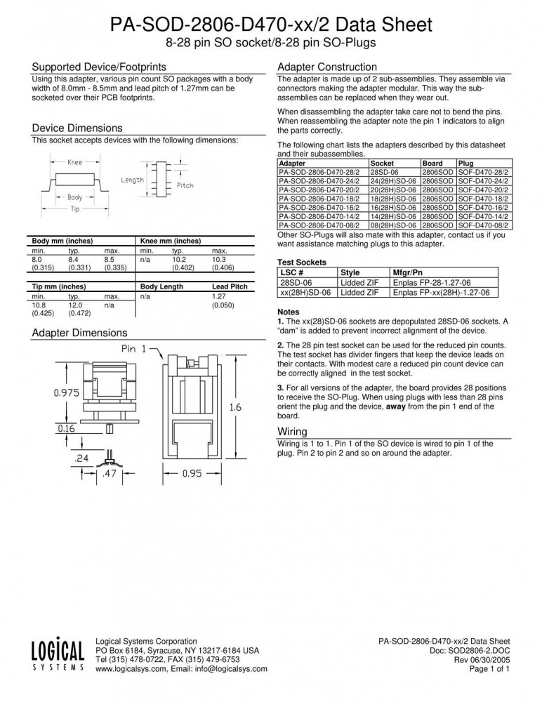 Logical Systems PA-SOD-2806-D470 adapter datasheet page