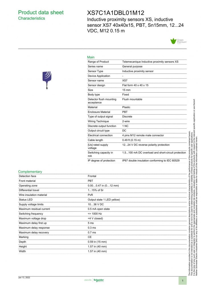 XS7C1A1DBL01M12 technical document page 1