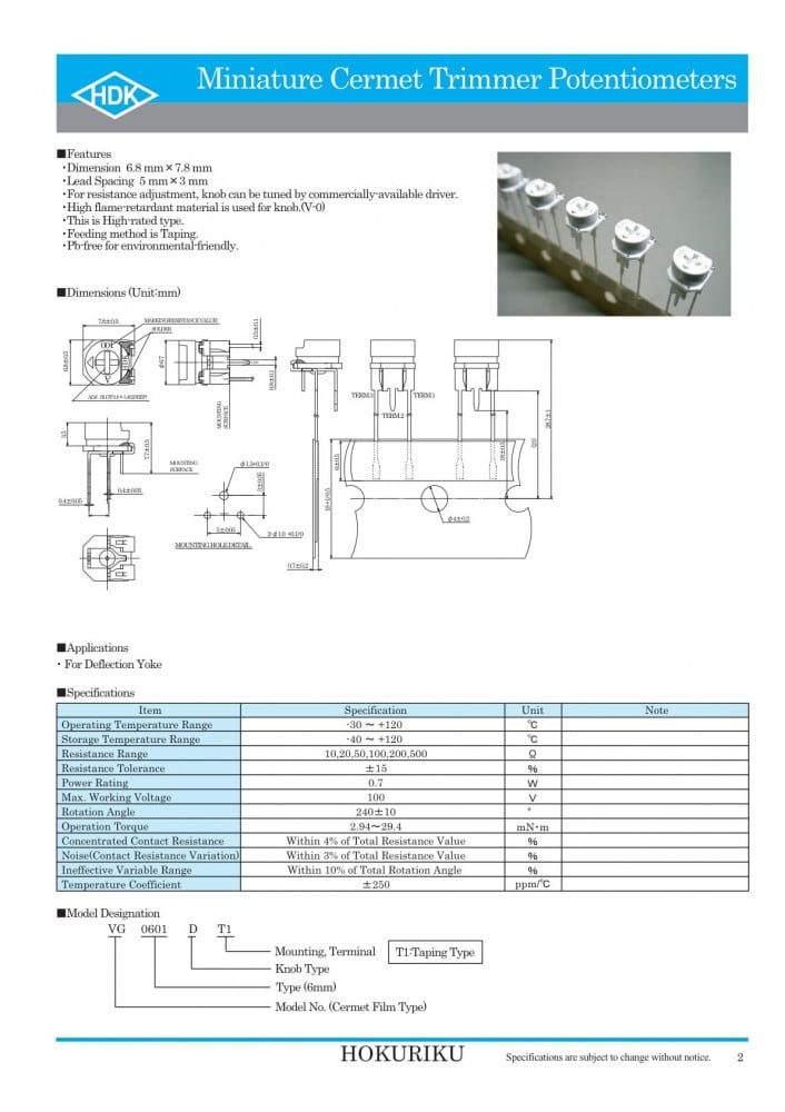 HDK VZ series datasheet page 2
